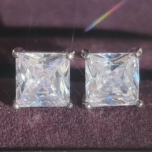 Jewelry | New 925 Silver Square Shape Luxury Diamond Stud Earring ...